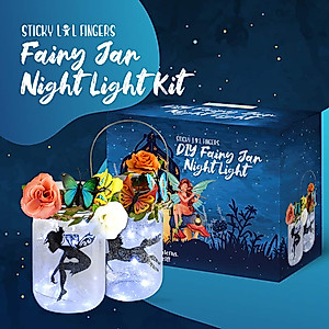 STICKY LIL FINGERS Fairy Jar Night Light Kit - Make Your Own Lanterns Set - Fairy Lantern Craft Kit for Girls - Fairy Night Light - Fairy Jar Kit - Gift Craft Fairy - Fairy Potions Craft Kit