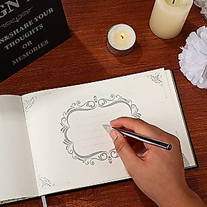 Zonon Funeral Guest Book, Black Guest Book with Pen and Table Sign, 50 Page Memorial Service Guest Book, Guestbook in Loving Memory for Wedding Funeral Memorial Bridal Shower, 9 x 6 Inch