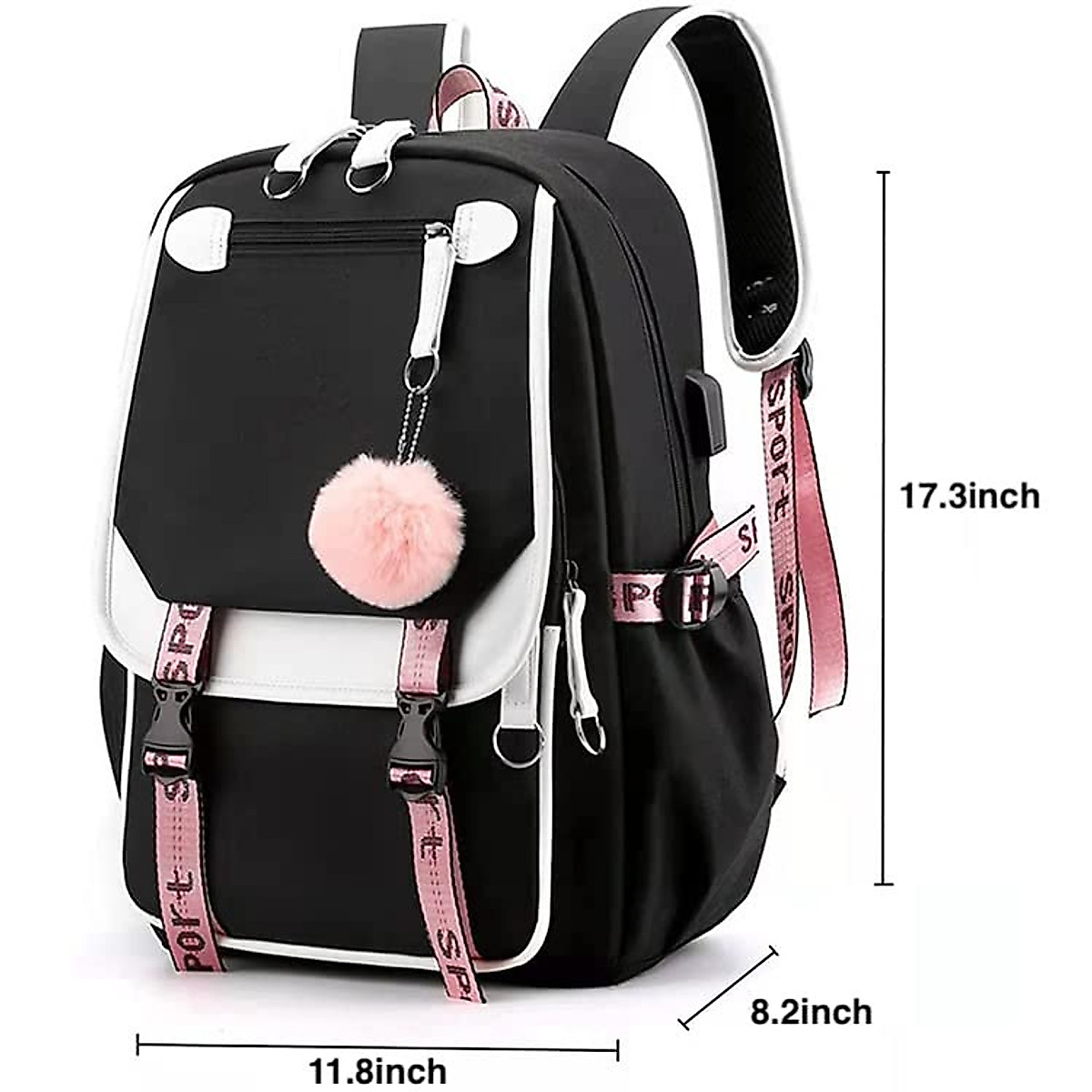 egen Kawaii Lightweight Schoolbag with USB Port USB Cable and Earphone Cord Set College Laptop Backpack Travel (Yellow Black,17 Inch)