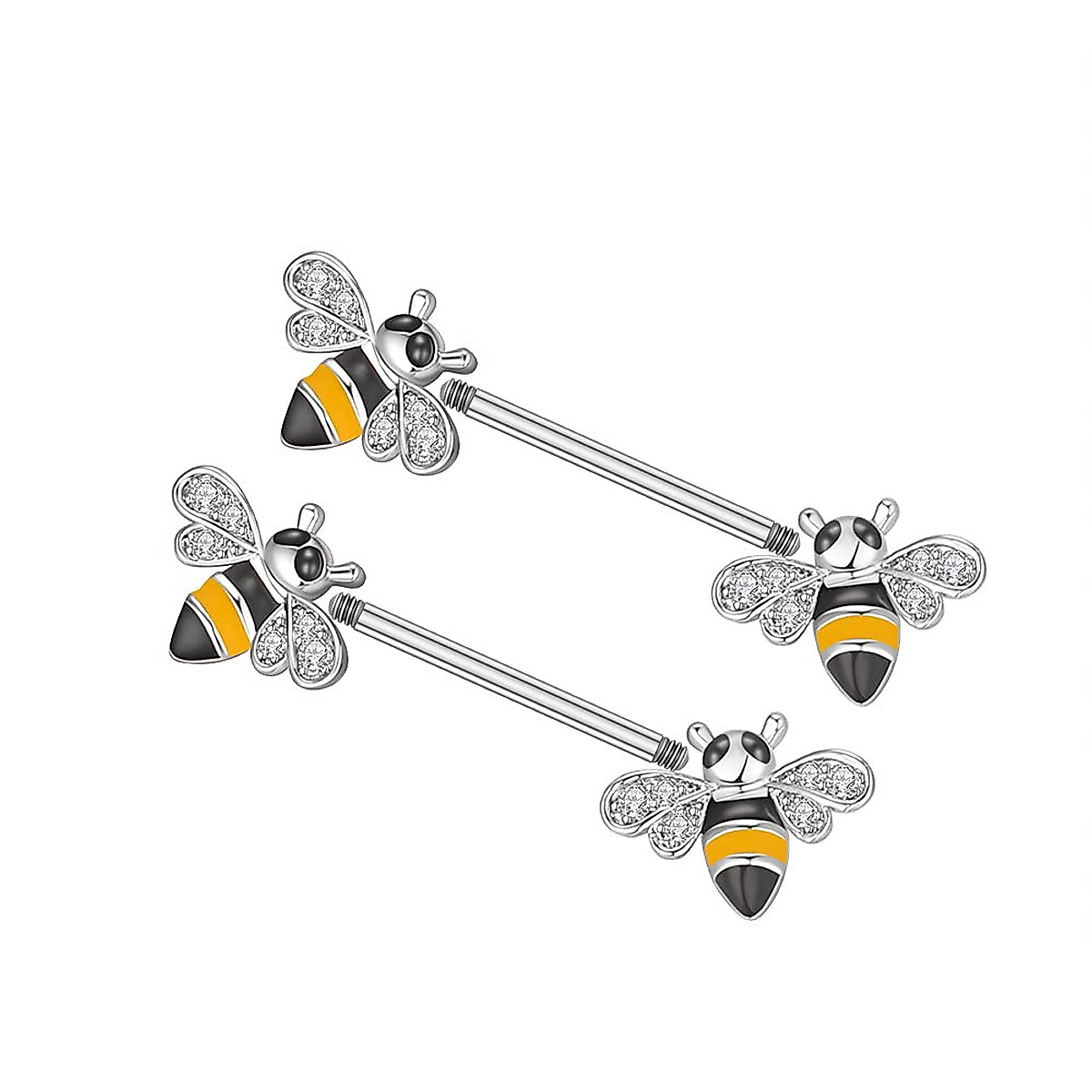 14G Cute Bee Stainless Steel Nipple Tongue Rings for Women Girls Crystal Cubic Zirconia Honeybee Barbells Nipplering Piercing Bar Nipple Studs Straight Shield Ring Sexy Body Jewelry