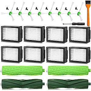 Replacement Parts and Accessories Compatible with iRobot Roomba i3+i4 i6+i7 i7+i8 i8+/Plus E5 E6 E7 I, E&J Series 2 Sets of Multi Surface Rubber Brushes 8 High-Efficiency Filters 8 Side Brushes…