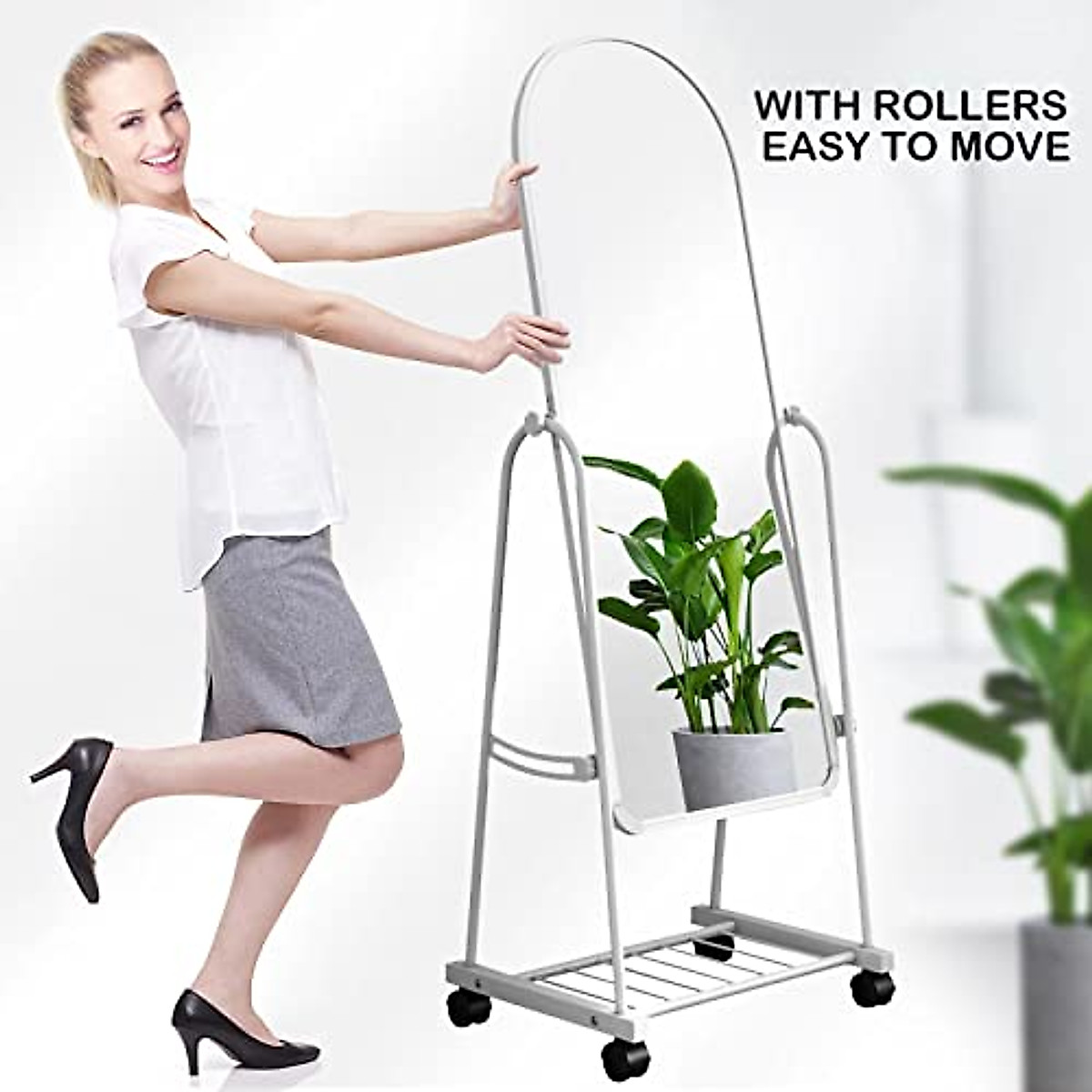 Jexdar Full-Length Mirror with Bracket, 66"x17"Adjustable Stand Up Mirror on Wheels with Underneath Storage, Floor-Standing Make Up Vanity Mirror Dressing Mirror for Bedroom Bathroom Porch