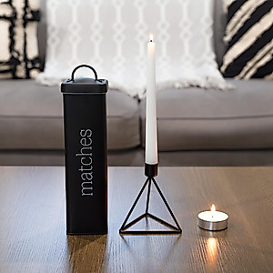 AuldHome Design Enamelware Fireplace Matches Holder (Black), Farmhouse Storage Container for Long Safety Matches