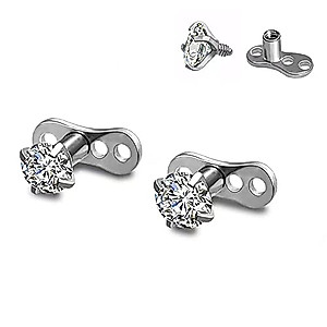 Piercingpops 8Pcs 14g Stainless Steel Cubic Zirconia/Opal Dermal Anchor Tops and Base Microdermals for Body Piercing (8PCS-4mmTop)