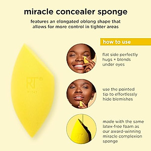 Real Techniques Miracle Concealer Sponge, Makeup Blending Sponge For Liquid & Cream Concealer, Elongated Shape For Precise Application Under Eyes & Tight Areas, Yellow, Latex-Free Foam, 1 Count