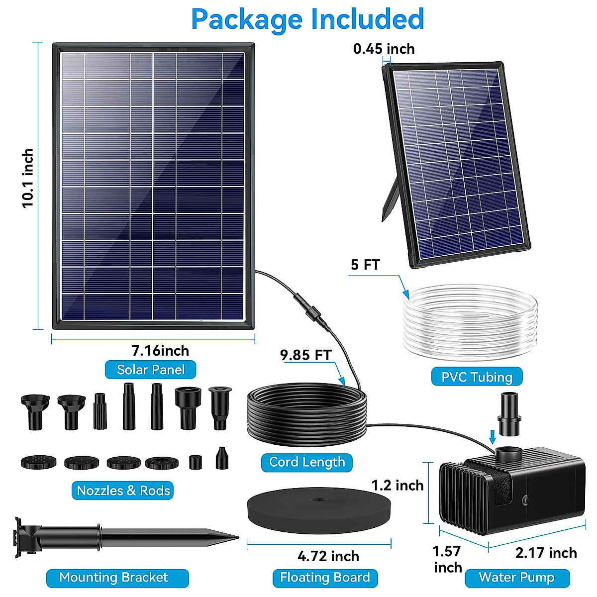 POPOSOAP Solar Fountain Pump with 3000mAh Battery Backup, 8W Solar Powered Bird Bath Fountain with Dry-run Protection & Double-layer Nozzles 5Ft Tubing for Pond, Bird Bath, Backyard Water Feature