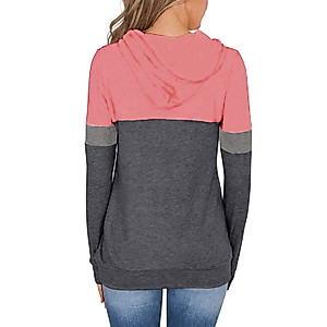 MixShe Womens Fall Fashion 2024 Long Sleeve Shirts for Women Tops Trendy Sweatshirts Hoodies Fashion Outfits Clothes Ladies Casual Tunics Pink & Gray Large