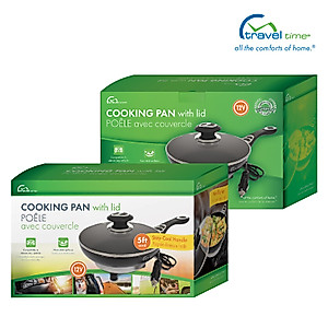 Travel Time 12V Cooking Pan with Cover – Universal for Most Vehicles, Non-Stick Surface, Stay-Cool Handle, On-the-Go Cooking, Small Cooking Appliance