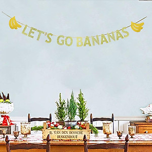 JENSENLIN Lets GO Bananas Letter Banner,Twotti Frutti Birthday Decorations,Banana Theme Birthday Banner for Fruit Birthday Party Decor,Gold Glitter.