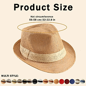 Forwe 4 Pack Straw Fedora Hat for Men Women Short Brim Trilby Hat Classic Panama Summer Beach Sun Hat (B-01)