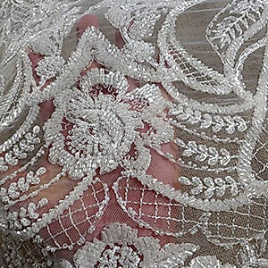 Special Large Patterns Design La Belleza Beading lace Fabric 49" Width Beautiful Easy to Cut for Wedding Dress White lace Fabric Off White 2 Yards