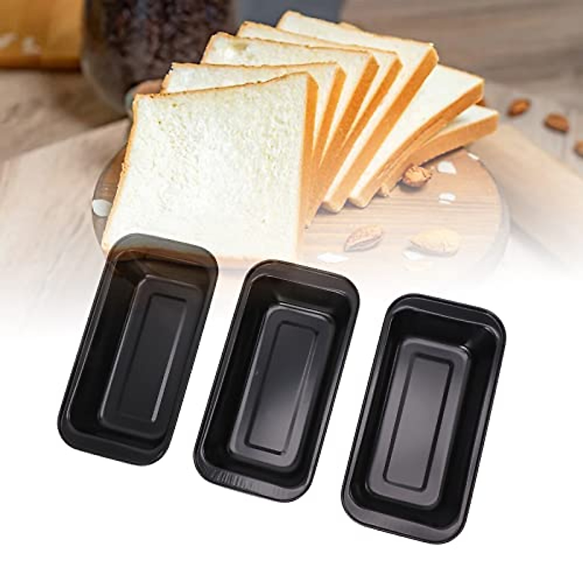 Baking Loaf Bread Pan, 3PCS Black Rectangular Mould Pan Fast Heat Conduction for Home Kitchen