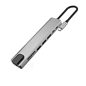 8 in 1 USB C Multiport Adapter, Type C to 4K HDMI /USB3.0/USB-C/RJ45/SD/TF Card Reader Multi-Functional USB-C Expension Compatible with MacBook Series,Chromebook, Dell XPS etc Enable USB C Devices