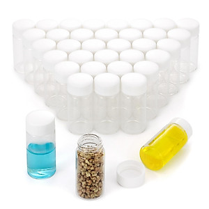 Njvial 36Pcs 20ml Small Glass Vials with White Lids Lab Sample Vials Empty Refillable Perfume Travel Mini Glass Bottles with Screw Caps for Essential Oils