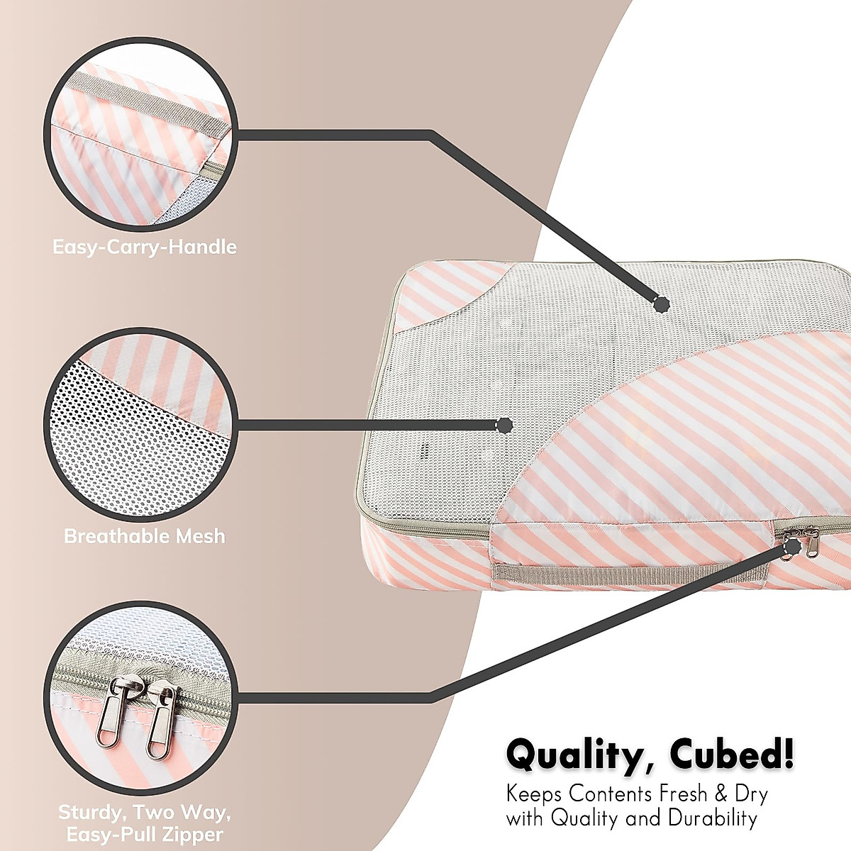 OlarHike Travel Essentials ALL INCLUDED 10 Set Sturdy Packing Cubes for Suitcases, UPGRADED Anti-Tear Stitching, NEW Improved Luggage Packing Organizers for Travel Accessories(Pink stripes)