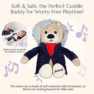 Vosego Ludwig Van Beethoven Virtuoso Bear – Plays 40 Mins of Classical Music, Educational & Soothing Musical Teddy Bear for Babies & Toddlers, Ideal