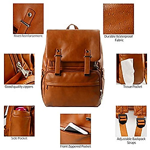 KZNI Leather Diaper Bag Backpack, Nappy Bag Baby Bags for Mom Unisex Maternity Diaper Bag with Stroller Hanger|Thermal Pockets|Adjustable Shoulder Straps|Water Proof| LargeCapacity (Brown)