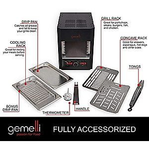 Gemelli Home™ Gourmet Steak Grille (1600 Watt), Steakhouse Quality, Infrared Ceramic Superheating Up to 1560 Degrees, Indoor Electric Infrared Grill and Sear Station, Stainless Steel Accessories