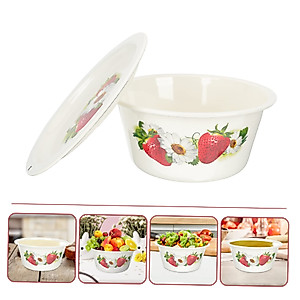 Veemoon 2pcs Cm Fruit Holder Tray Gadget Enamels Serving Keeper Household Oil Bowl Washing Beating Noodles Platter Salad Pot Travel with Camping Container Plates Lid Food Dough Retro Soup