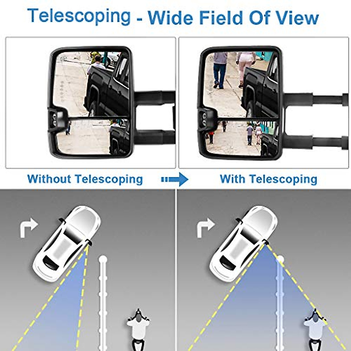 ECCPP Towing Mirrors fit for 2014-2017 for Chevy Silverado for GMC Sierra 1500 2015-2017 for Chevy Silverado for GMC Sierra 2500/3500 HD Tow Mirrors Power Heated LED Signal Left & Right Side