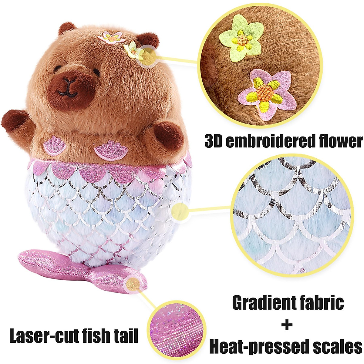 KUMANEKO Capybara Plush,12 in Mermaid Plush for Girls, Cute Capybara Stuffed Animal Transform into Mermaid Stuffed Animal (Brown)