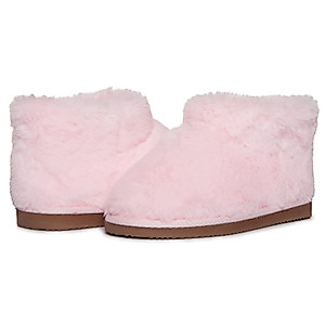 Lucky Brand Girls Plush Bootie Slippers, Fuzzy Rubber Sole Bedroom Slipper Booties, Little Kids Cozy Fluffy House Shoes Boots, Pink, Size 2-3