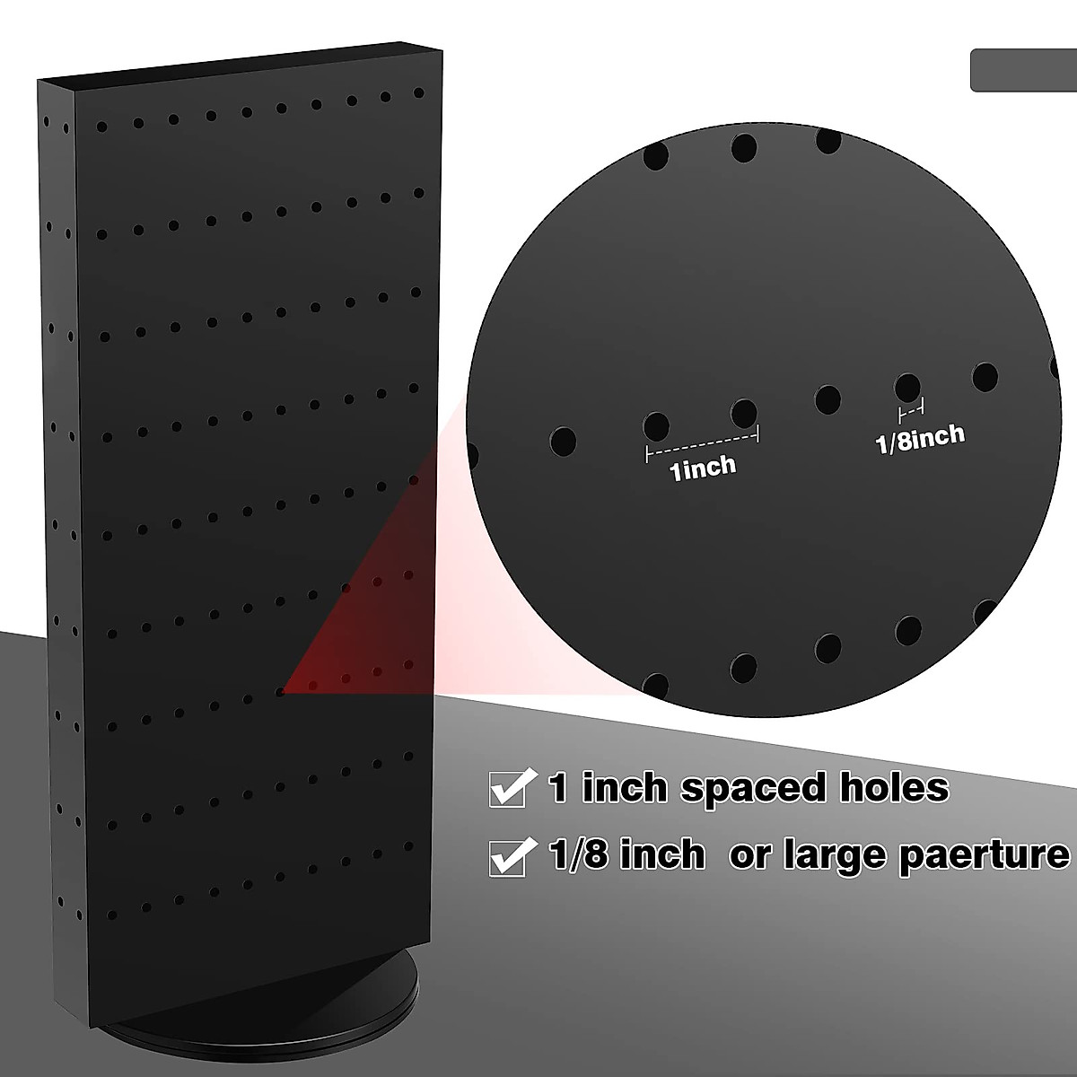 Rotating Display Stand Pegboard Display Rack 10.4'' W 23.6'' H Four Sided Peg Board Display Stands for Selling Vendor Craft Shows Pegboard Organizer Retail Counter Display with 54 Pcs Hooks (Black)