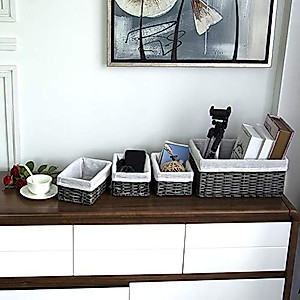 HOSROOME Handmade Wicker Baskets for Organizing Storage Basket Set Woven Decorative Organizing Nesting Baskets for Bedroom Bathroom(Set of 4,Grey)