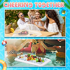 Didaey 4 Pieces Inflatable Ice Serving Bar Inflatable Cooler for Parties Floating Ice Tray Food Drink Containers 12 Pcs Mesh Food Umbrella Covers Tent Food Covers for Pool Party Outdoor Indoor Picnic