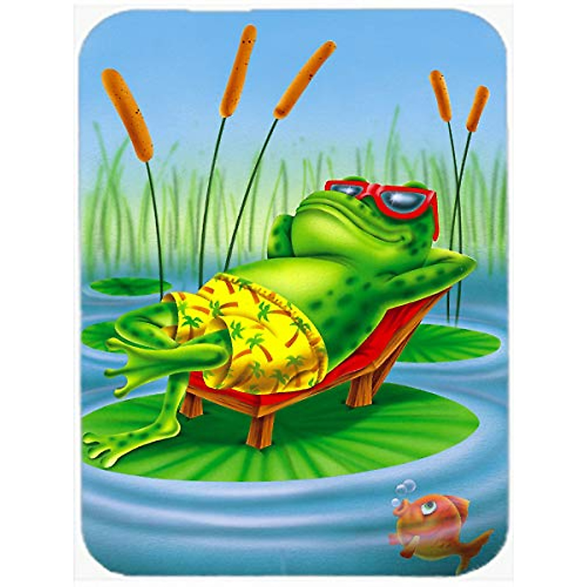 Caroline's Treasures APH0521MP Frog Chilaxin on The Lilly Pad Mouse Pad, Hot Pad or Trivet for Home Office Gaming Working Computers Laptop Mouse Mat,Washable Large Mousepad