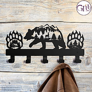 Good Night Love Bear Coat Hooks Decor - Cabin Decorations Coat Hooks Wall Mounted Entryway 15"x8" - Bear Decorations for Home Metal Black Bear Hook - Rustic Cabin Decor Gifts for Cabin Owners