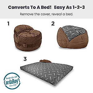 CordaRoy's Chenille Nest Bean Bag Chair, Convertible Chair Folds from Chair to Bed, As Seen on Shark Tank, Espresso, Queen