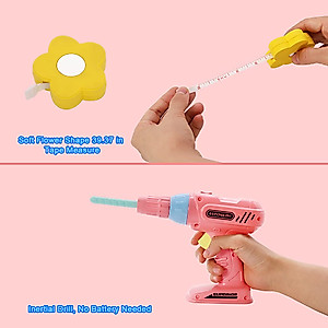 Magic4u Toy Tool Set Girl Pretend Play Construction Tool Accessories Tool Toys with Hat Tool Box Tape Measure Toy Electric Drill Hammer