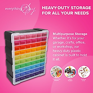 Everything Mary 60-Drawer Organizer - Heavy-Duty Plastic Storage Cabinet, Ideal for Garage, Crafts, Office, and Workshop - Durable Polypropylene, Easy Access Finger-Grip Handles, Multi-Purpose Storage