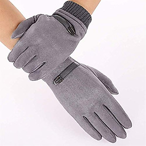XJXJ Suede Gloves Men's Autumn and Winter Windproof Warm Non-slip Touch Screen Plus Velvet Thickening Riding Motorcycle. anti arthritis gloves (Color : Grey)