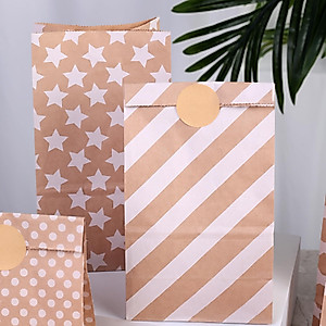 Shindel Paper Lunch Bags, 24PCS Party Favor Bags, 4.7" x 3.1" x 8.7" Goodie Bags with Stickers Lunch Paper Bags Polka Dot Striped Treat Bags For Kids Birthday Wedding Party