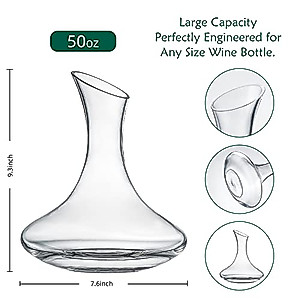 Gezzeny Wine Decanter, 50 oz Crystal Decanter Set 1.5L Wine Carafe, Red Wine Glass Decanter Set with Wine Accessories - Two Red Wine Glasses, Cleaning Beads, Drying Stand, Wine Gifts for Men/Women