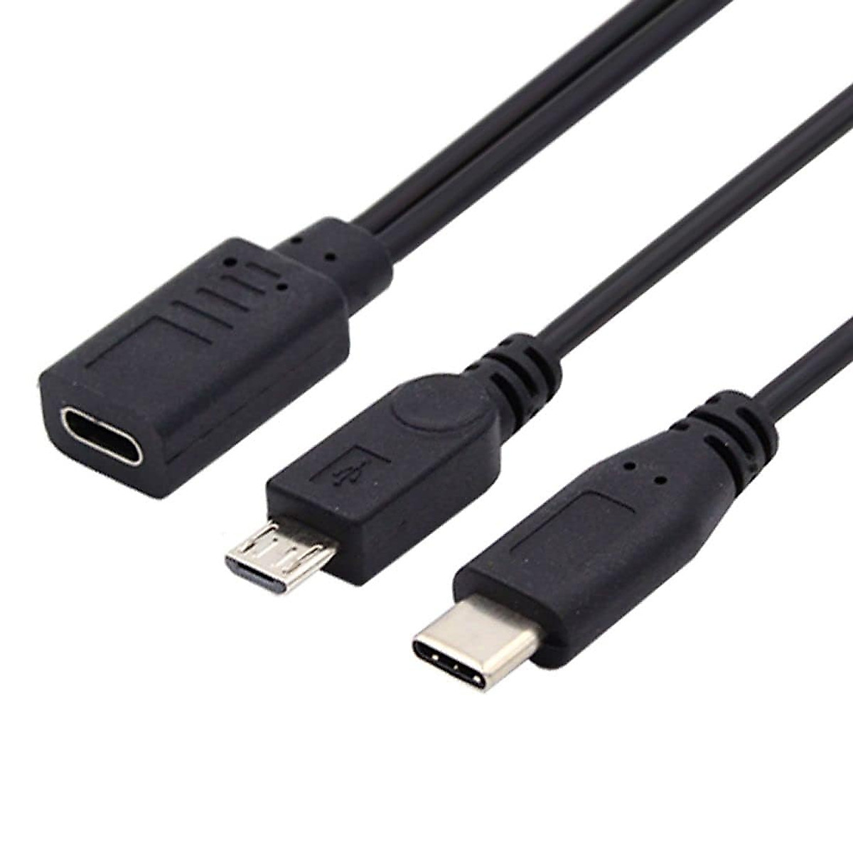 Traovien USB C Splitter Cable, USB Type C Female to Male and Micro USB Male Y Splitter Extension Charge Cable (0.3m/12inch 1Pcs)