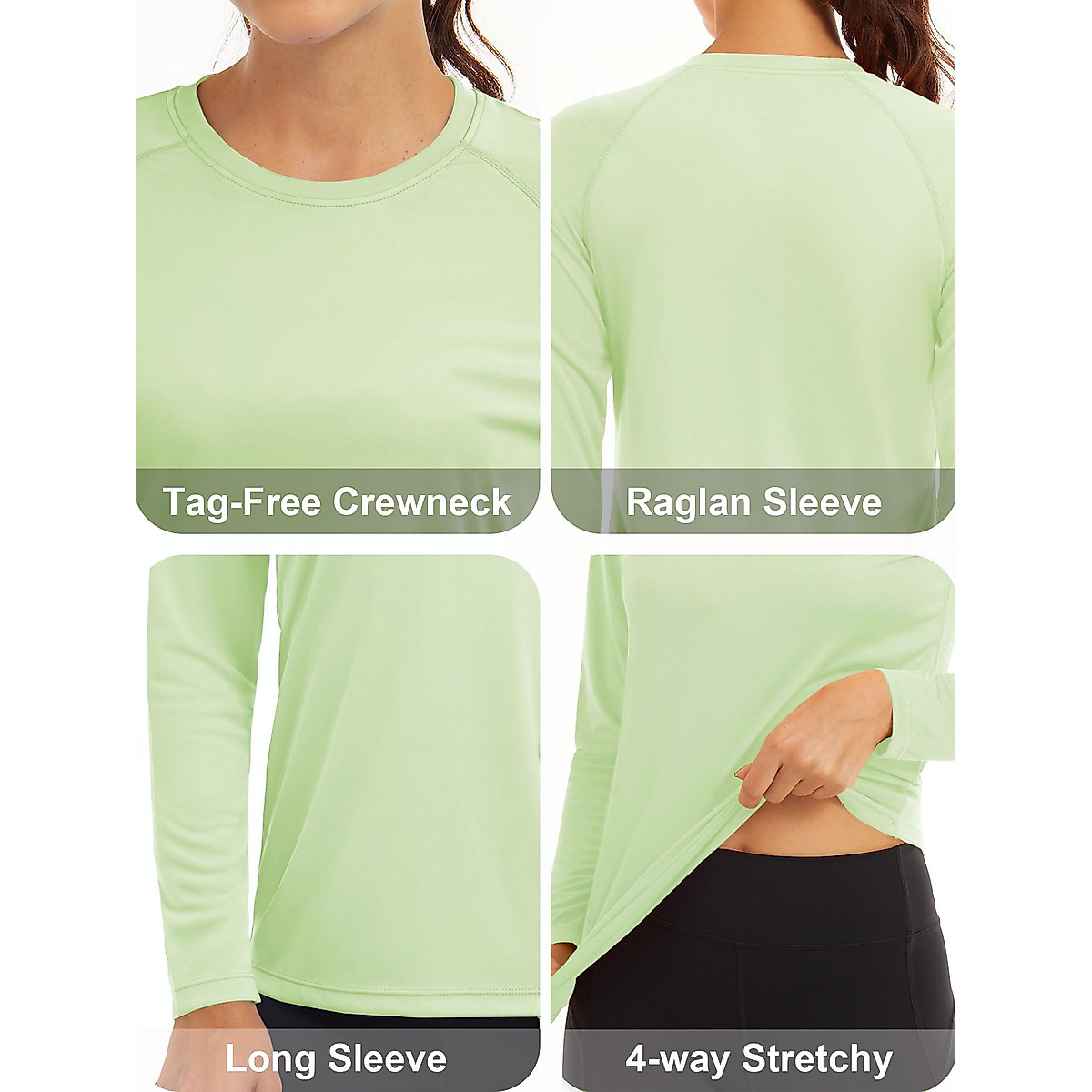 MAGCOMSEN Running Shirts for Women UV Shirts for Women Sweatshirts for Women Workout Shirts Fishing Shirts Womens Long Sleeve T Shirts Women Light Green