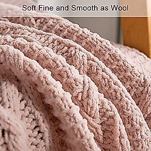 Chunky Knit Blanket with pom poms- Thick, Soft, Big, Cozy Throw Blankets for Couch, Bed, Sofa, Chair-50×60 Inches,Pink