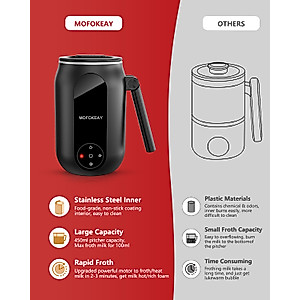 MOFOKEAY Upgraded Milk Frother and Steamer, Frother for Coffee, 4-in-1 Automatic Hot and Cold Foam Maker, Electric Milk Steamer, Auto Shut-Off Frother for Latte, Cappuccinos, Macchiato & Hot Chocolate