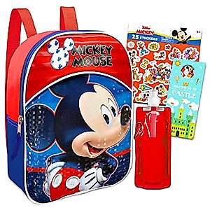 Mickey Mouse Mini Backpack for Toddler - Bundle with 11" Mickey Preschool Backpack, Water Pouch, Stickers, More | Mickey Mouse Small Backpack for Boys