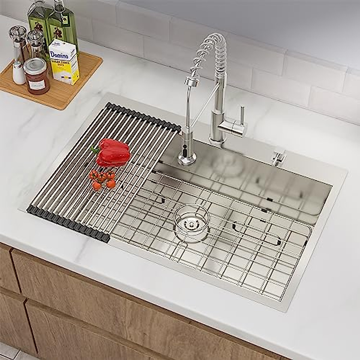 Oumuch 33 Inch Undermount Kitchen Sink Stainless Steel 33" Single Bowl Undermount Sinks 18 Gauge 33x19 In Single Basin Sink