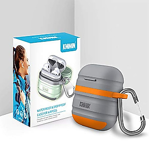 AirPods Case, KMMIN Waterproof AirPods Case Cover for Apple AirPods 1&2 Wireless Charging Case Premium Silicone Protective Case Skin Airpods Accesssories, LED Light Visible