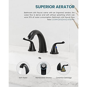 Black Bathroom Faucets, Faucet for Bathroom Sink - 2 Handle Basin Faucet, 3 Hole 8 Inch Widerspread Bathroom Faucet with Pop Up Drain Assembly, Water Supply Lines Faucets for RV Bath Vanity