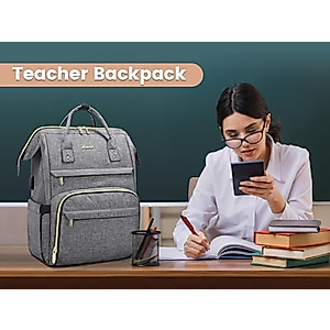 LOVEVOOK Laptop Backpack Women Teacher Backpack Nurse Bags, 15.6 Inch Womens Work Backpack Purse Waterproof Anti-theft Travel Back Pack with USB Charging Port (Grey)