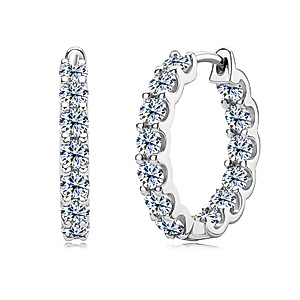 Moissanite Hoop Earrings for Women, 925 Sterling Silver D-E Color VVS1 Lab-Created Diamond Huggie Earrings, 18K White Gold Plated Small Hoop Earring Hypoallergenic Jewelry Gifts