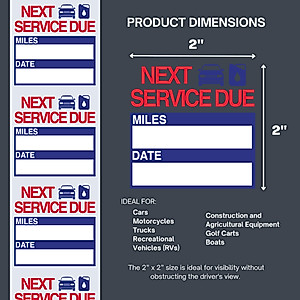 PERFORMORE 2” x 2” Oil Change Stickers, 300 Sitckers Per Roll, Auto Service Reminder Sticker Roll, Next Service Due Sticker Labels, Removable Vinyl Stickers for Cars Windows Windshield (1 Roll) (1)