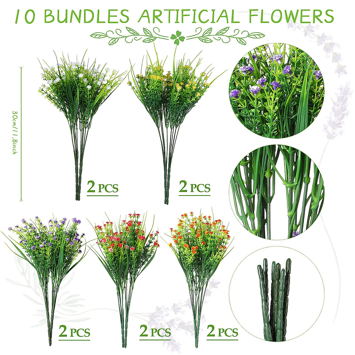 WILLBOND 10 Pieces Faux Flowers Outdoor Flowers Shrubs Plants Faux Plastic Greenery Indoor Outdoor Hanging Plant for Garden Front Porch Window Home Wedding Farmhouse Decor