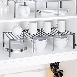 Smart Design Premium Extendable Storage Shelf – Lengthen from 16 to 32.5 in, Charcoal Gray – Steel Pantry Organizer with Rust-Resistant Finish and Non-Slip Feet for Easy Home Organization and Storage